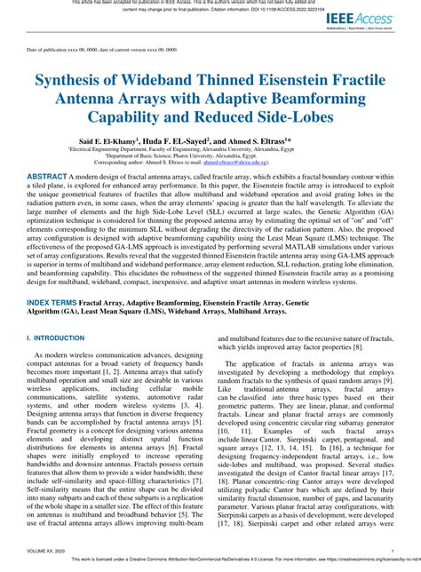 Pdf Synthesis Of Wideband Thinned Eisenstein Fractile Antenna Arrays