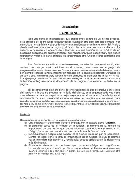 Guía Completa Sobre Funciones En Javascript Sintaxis Uso Y Ejemplos Pdf Script Java