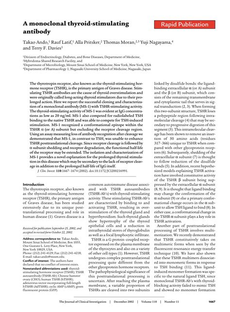Pdf A Monoclonal Thyroid Stimulating Antibody