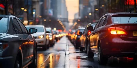 City Street Congested With Cars In A Heavy Traffic Jam And Pollution Concept Urban Congestion