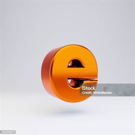 Huruf 3d Huruf E Huruf Kecil Font Metalik Oranye Panas Dengan Pantulan