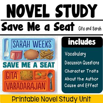 Save Me A Seat By Gita Varadarajan And Sarah Weeks Novel Study Complete
