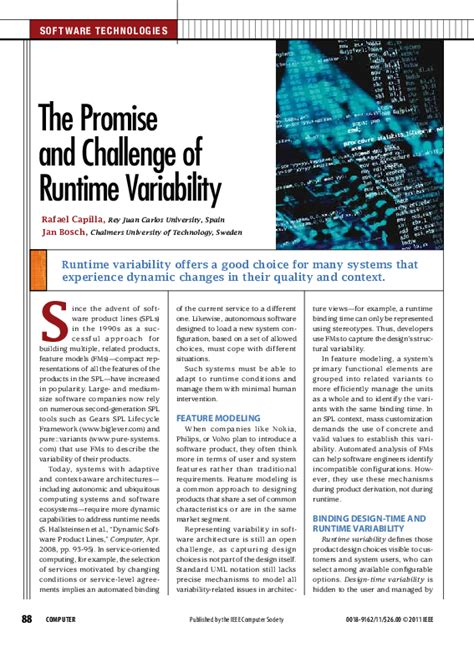 Pdf The Promise And Challenge Of Runtime Variability