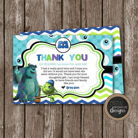 Monsters Inc Birthday Thank You Card Personalized 4x6