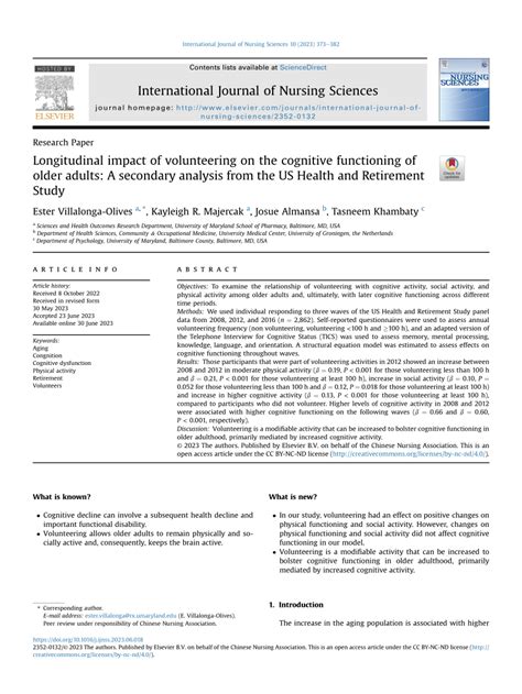 Pdf Longitudinal Impact Of Volunteering On The Cognitive Functioning Of Older Adults A