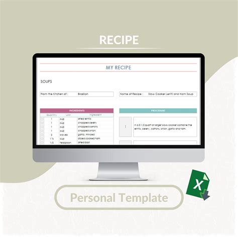 Recipe Creator Excel Template Editable Recipe Binder Recipe Excel Planner Recipe Tracker