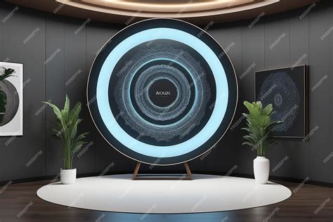 Arte En Una Pantalla Circular En Una Habitación Con Muebles Inteligentes Receptivos Y Maqueta De