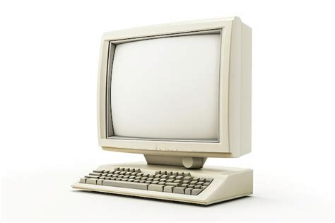 Close Up Of Old Computer Monitor Isolated On White With Path Premium