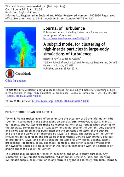 Pdf A Subgrid Model For Clustering Of High Inertia Particles In Large