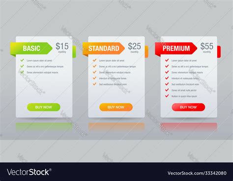 Tariff Comparsion Tables Web Ui Template Vector Image