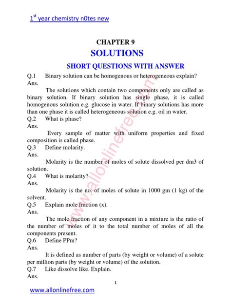 9 Chapter Solutions Short Questions With Answer Pdf Solution Solvation