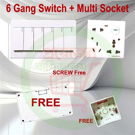 6 Gang Switch 6 Pin Multi Socket Combo Highlife Bd