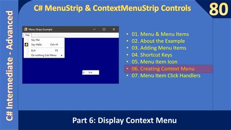 C Menustrip And Contextmenusrip Part 6 Display Context Menu C Advanced 80 Youtube