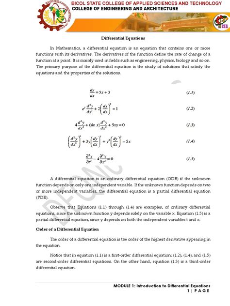 Module 1 Introduction To Differential Equations Pdf