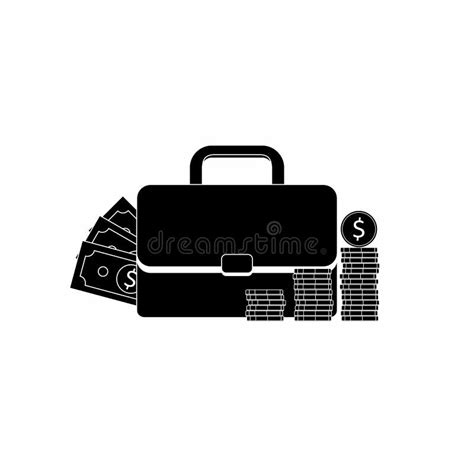Briefcase Dollar Money Cash Icon Gold Coin Stack White Outline Vector Isolated Stock Vector