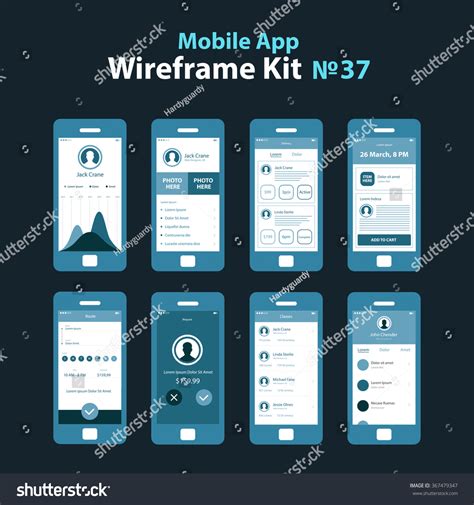 Mobile Wireframe App Ui Kit 37 Stock Vector Royalty Free 367479347 Shutterstock