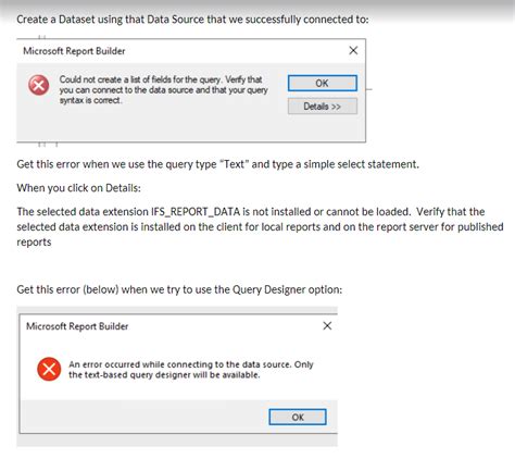 Ifs Cloud 22r2 Creating A Dataset Using A Data Source In Ssrs Error Ifs Community