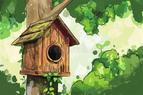 A Color Drawing Of A Bird House Stock Illustration Illustration Of