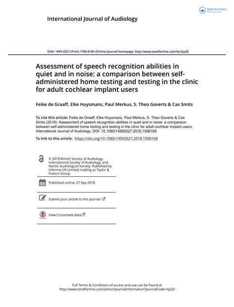 pdf assessment of speech recognition abilities in quiet and in noise