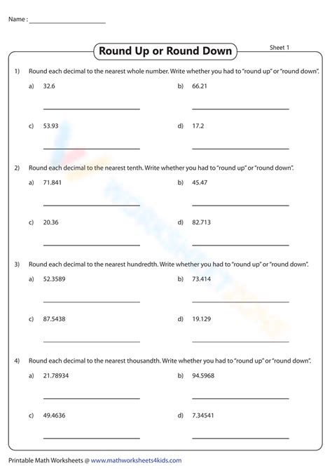 Round Up Or Round Down Worksheet