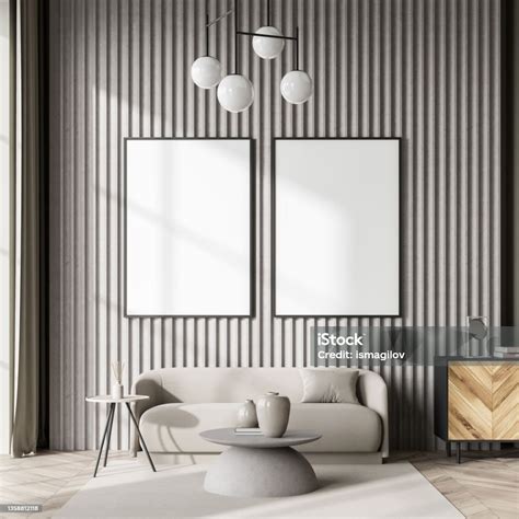 소파와 커피 테이블 모형 포스터가있는 가벼운 전시실 인테리어 0명에 대한 스톡 사진 및 기타 이미지 0명 3차원 형태 가구 Istock