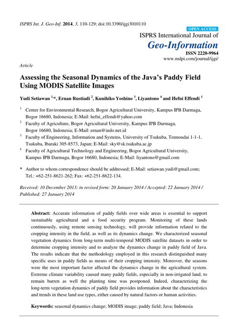 Pdf Assessing The Seasonal Dynamics Of The Javas Paddy Field Using