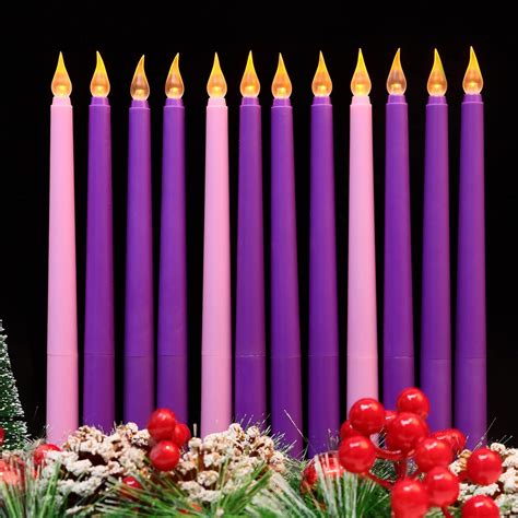 Qooenz 12pcs Led Flameless Advent Candles Taper Flameless Candle Sticks Flameless