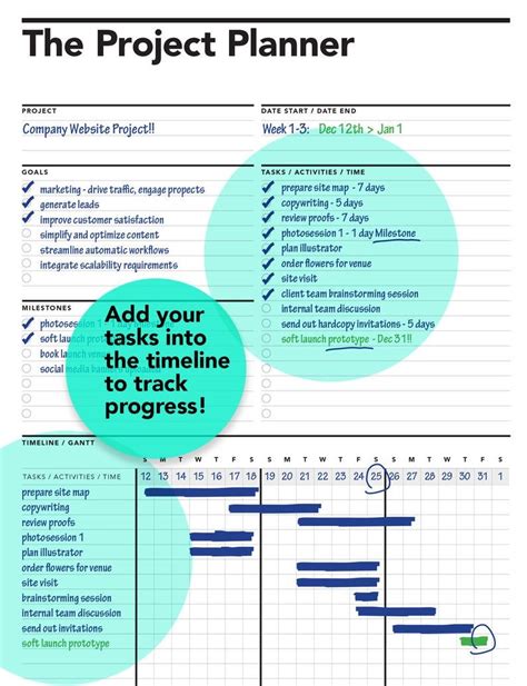 Project Planner Gantt Chart Productivity Planner Work Etsy Planner