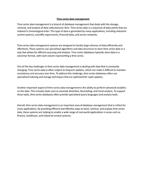 Time Series Data Management Time Series Data Is A Sequence Of Data Points That Are Indexed In