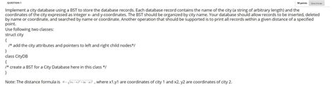 solved question 1 50 points save answer implement a city