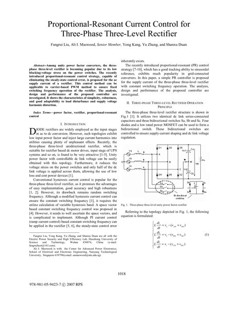 Pdf Proportional Resonant Current Control For Three Phase Three Level Rectifier