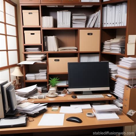 Cluttered Japanese Office Stable Diffusion Online