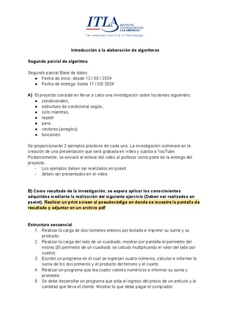 2do Parcial Elaboración De Algoritmos C 1 J Introducción A La Elaboración De Algoritmos