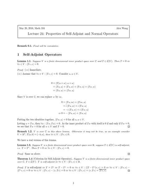lecture notes on self adjoint operators pdf eigenvalues and