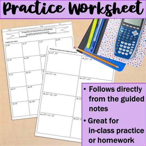 Simplifying Radicals With Variables Guided Notes And Worksheet EDITABLE Light Bulb Moments