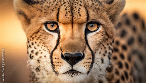 Beautiful Cheetah Extreme Close Up Portrait Looking Straight In The Camera Stock Illustration