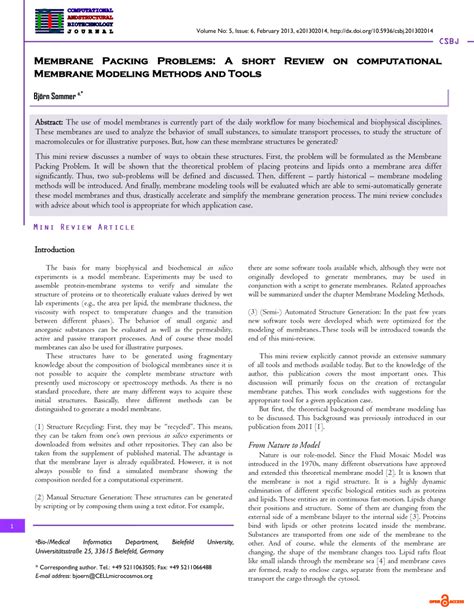 Pdf Membrane Packing Problems A Short Review On Computational