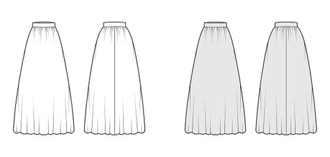스커트 맥시 디렌들 테크니컬 패션 일러스트와 바닥 발목 길이 실루엣 실루엣 세미 원형 풀림 플랫 바닥 검은색에 대한 스톡 벡터 아트 및 기타 이미지 Istock
