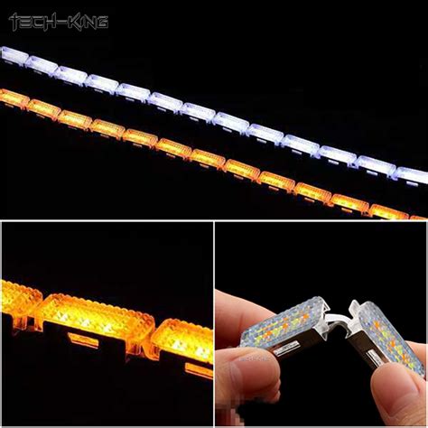 tech king 12v flexible amber drl white streamer car turn signal daytime