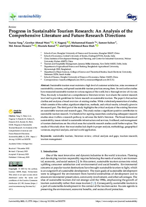 Pdf Progress In Sustainable Tourism Research An Analysis Of The Comprehensive Literature And