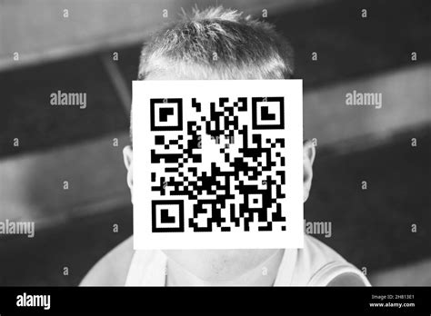 Man With Qr Code On His Face High Quality Photo Stock Photo Alamy