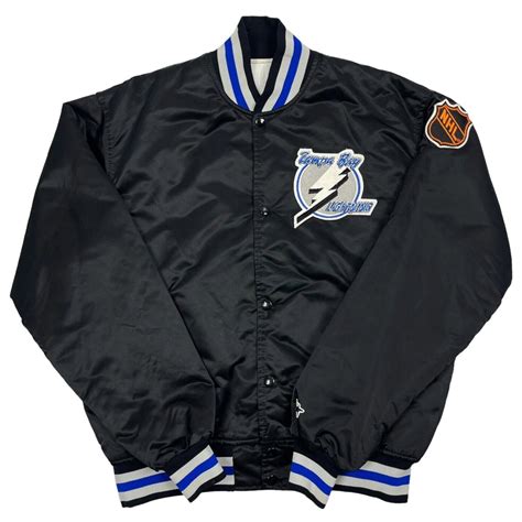 Tampa Bay Lightning Starter Full Snap Black Satin Varsity Jacket 8
