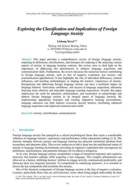 Pdf Exploring The Classification And Implications Of Foreign Language Anxiety