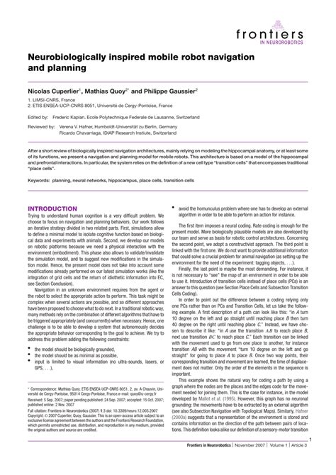 Pdf Neurobiologically Inspired Mobile Robot Navigation And Planning