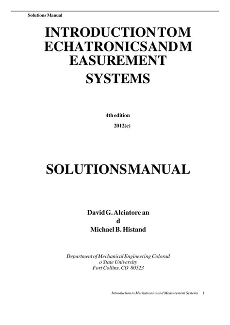 Solution Manual For Introduction To Mechatronics And Measurement Systems 25th Edition By David G