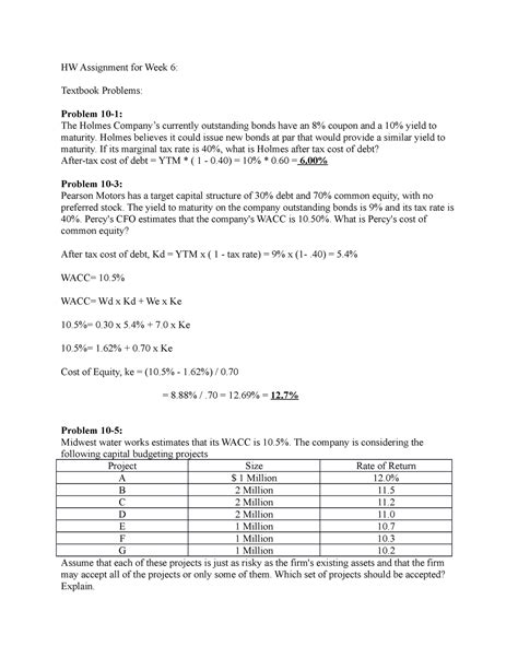 Hw Week 6 Homework Hw Assignment For Week 6 Textbook Problems Problem 10 1 The Holmes