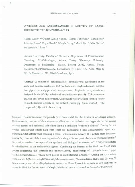 Pdf Cheminform Abstract Synthesis And Antihistaminic H1 Activity Of