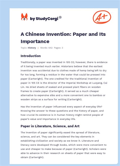 A Chinese Invention Paper And Its Importance Free Essay Example