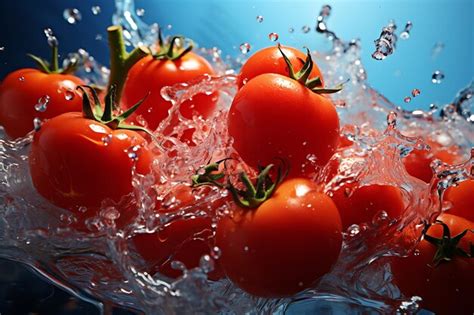 Premium Ai Image Tomatoes And Water Splash Of Water On Tomatoes