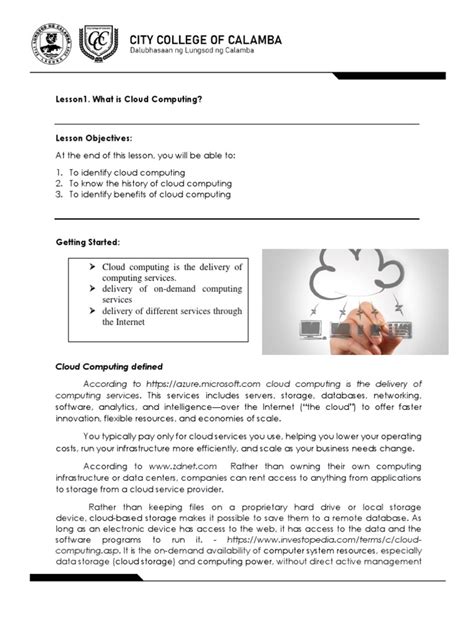 Lesson 1 Understanding Cloud Computing Pdf Cloud Computing Computing